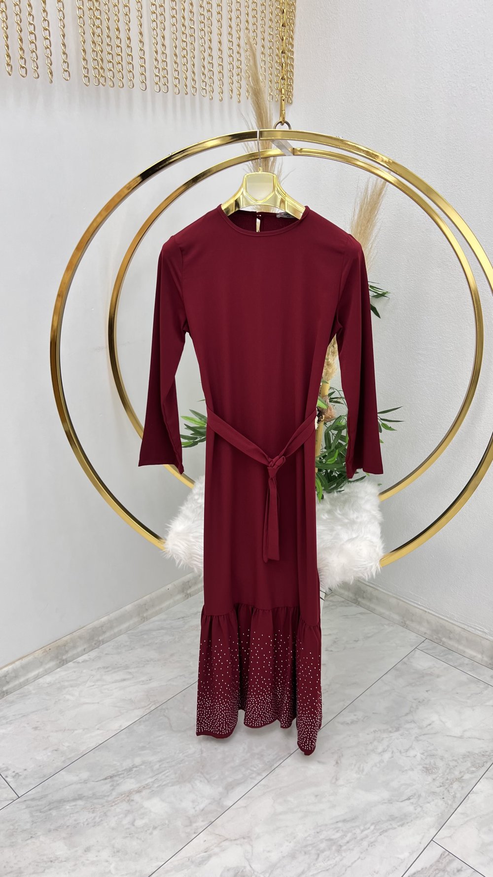 Altı Taşlı Elbise Bordo Modelleri En Uygun Fiyatlarla