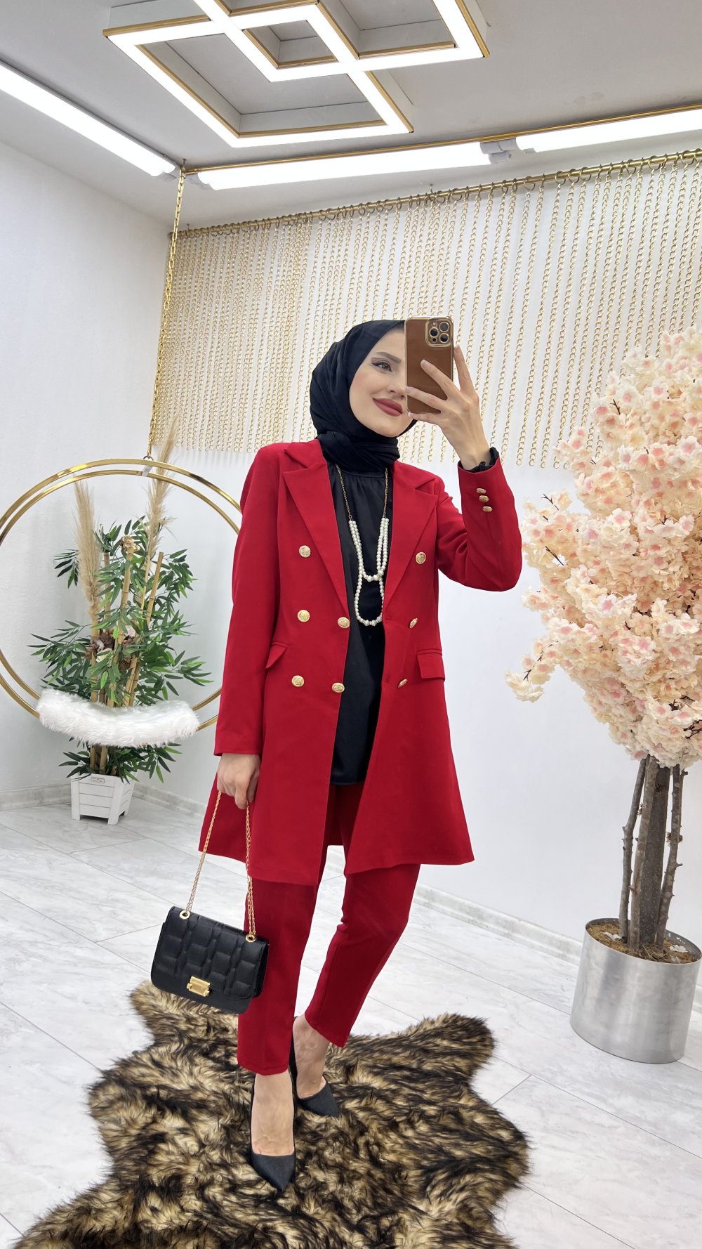 Kırmızı Hande Takım Tesettür Giyim Modelleri En Uygun Fiyatlarla