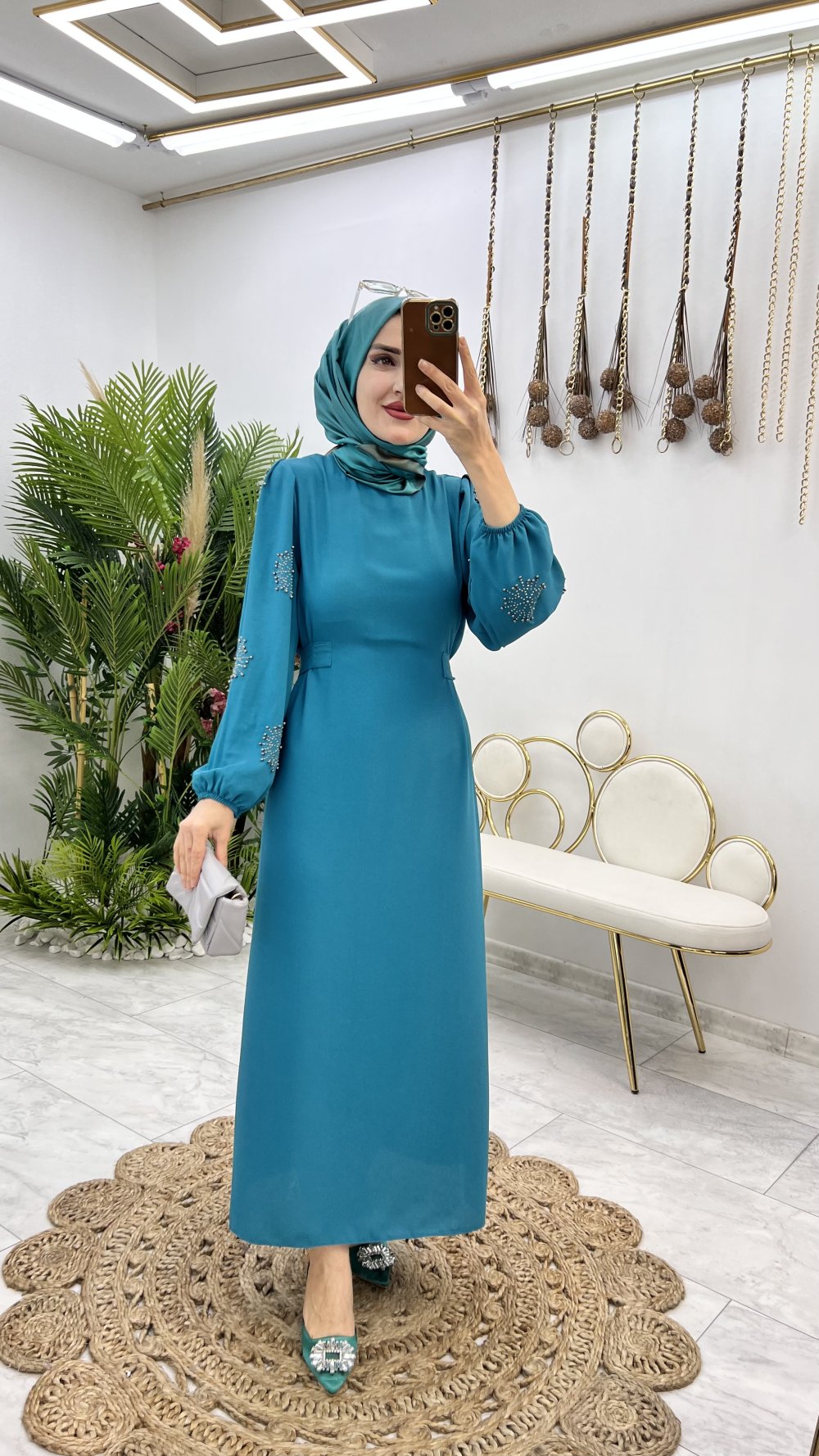Turkuaz Çisem Elbise Tesettür Giyim Modelleri En Uygun Fiyatlarla